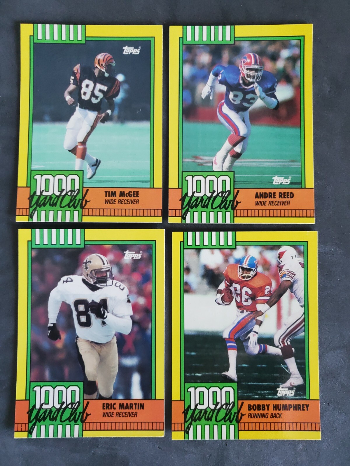 Lot (4) 1990 Topps Football 1000 Yard Club Andre Reed Bobby Humphrey ...