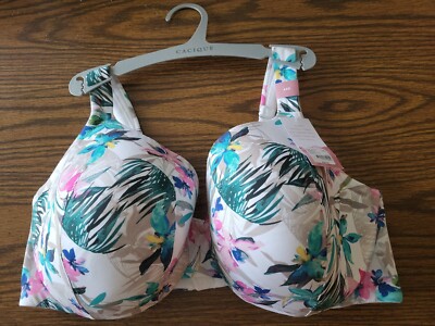 Cacique Underwire Bra 44D Lightly Lined Full Coverage White Floral ...