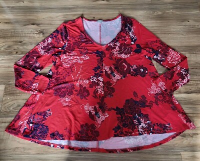 Kettlewell scoop neck top, high low hem, reds floral size Large long ...