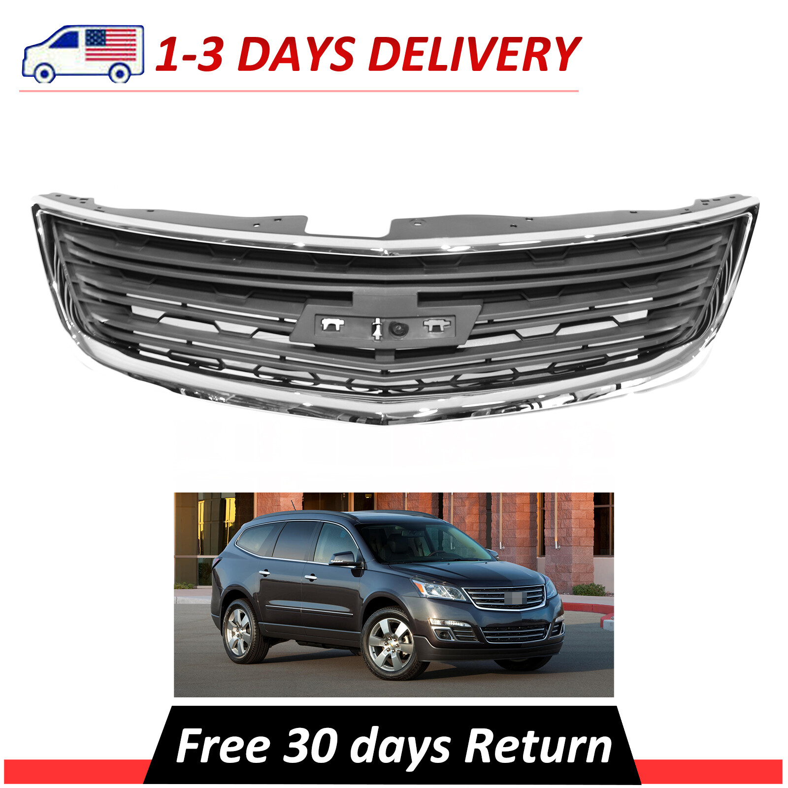 Front Upper Grille Insert Black/Chrome Trim Fits 2013-2017 Chevy ...