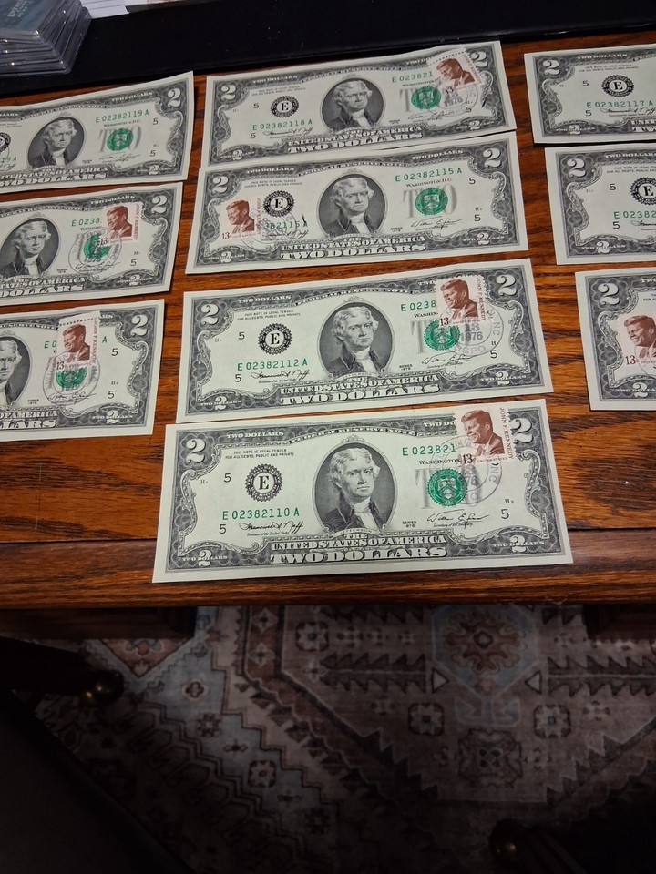 1976 US $2 Note with KENNEDY Stamp,Lot of 10 CONSECUTIVE, CRISP,UNC | eBay