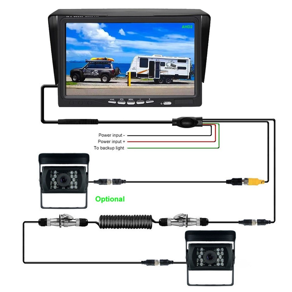 7" AHD Car Monitor 1080p Backup Camera Suzy Coil Trailer Cable 12v 24v ...