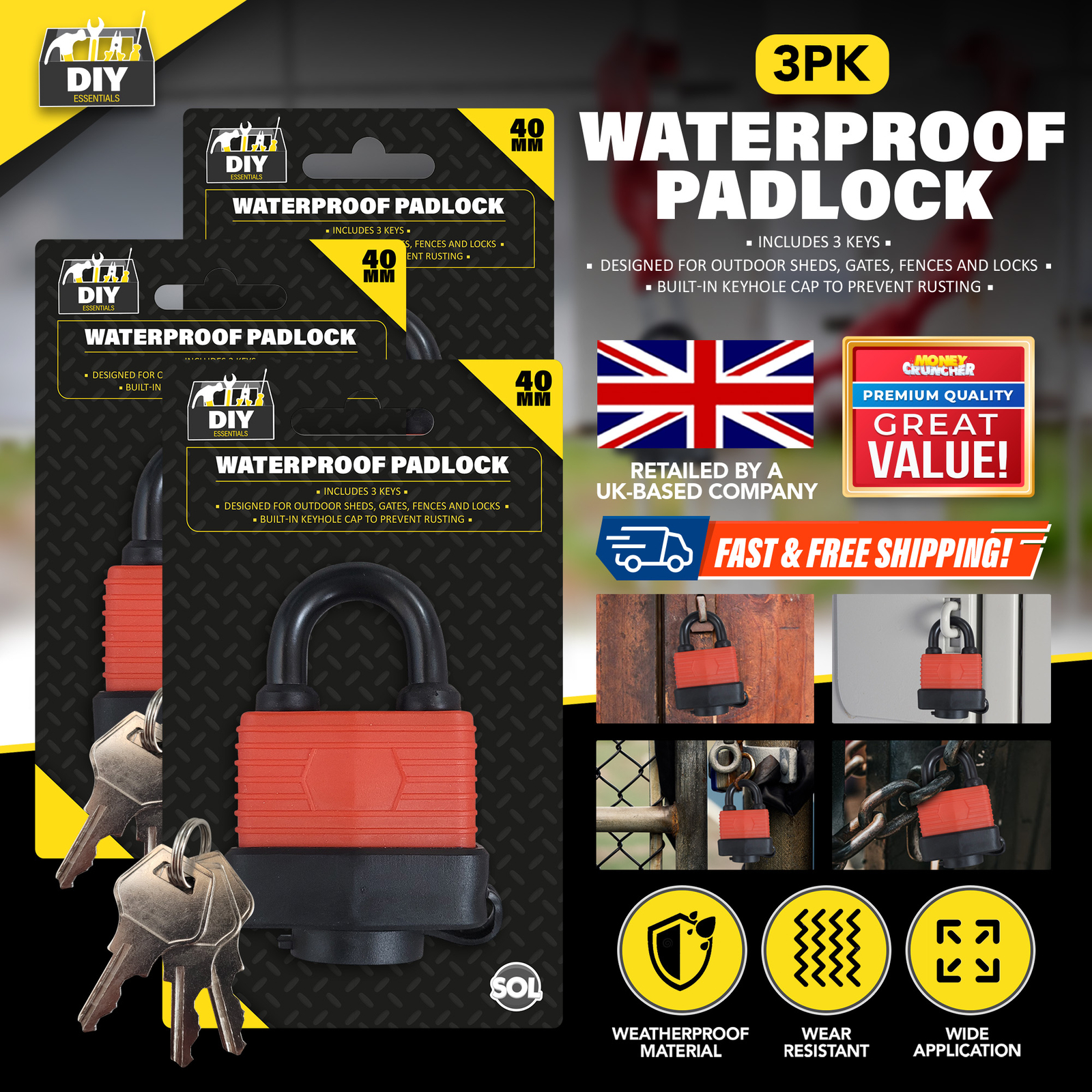 Heavy Duty Weatherproof Padlock 40mm Outdoor Security Iron Lock Shed ...