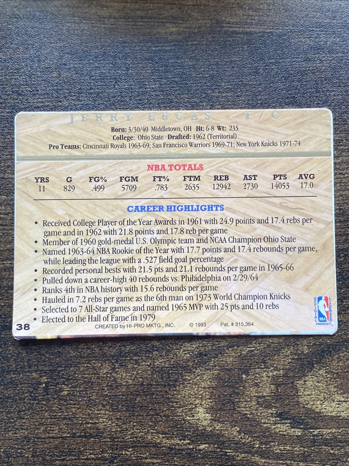 1993 Jerry Lucas Action Packed Hall of Fame #38 New York Knicks L3766 ...