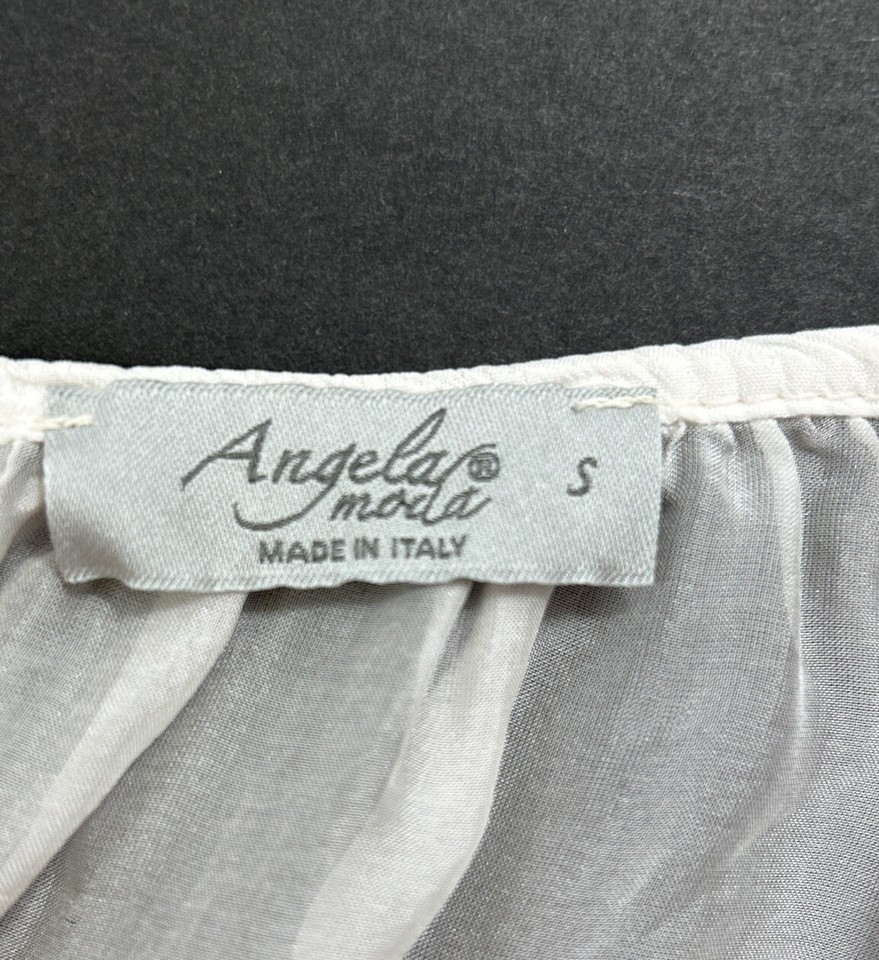 Angela Moda Top Womens S Ivory Embroidered Floral Silk 3/4 Sleeve Sheer ...