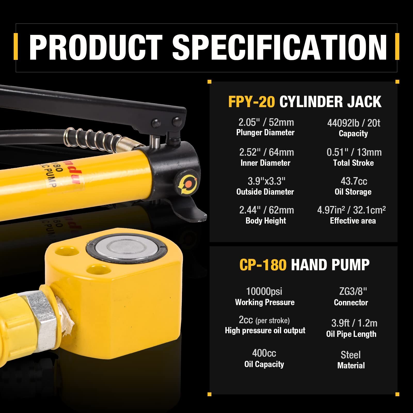 20T Low Profile Hydraulic Jack Kit + CP-180 Manual Hydraulic Hand Pump Hydraulic | eBay