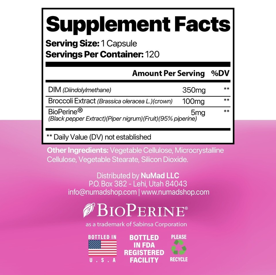 NUMAD DIM Ultra Supplement 120CAPS, With Bioperine, Hormonal Support ...