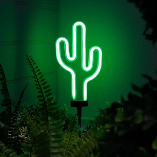 Solar Cactus Stake Light Neon Effect LED Eco Friendly Garden Decor ...