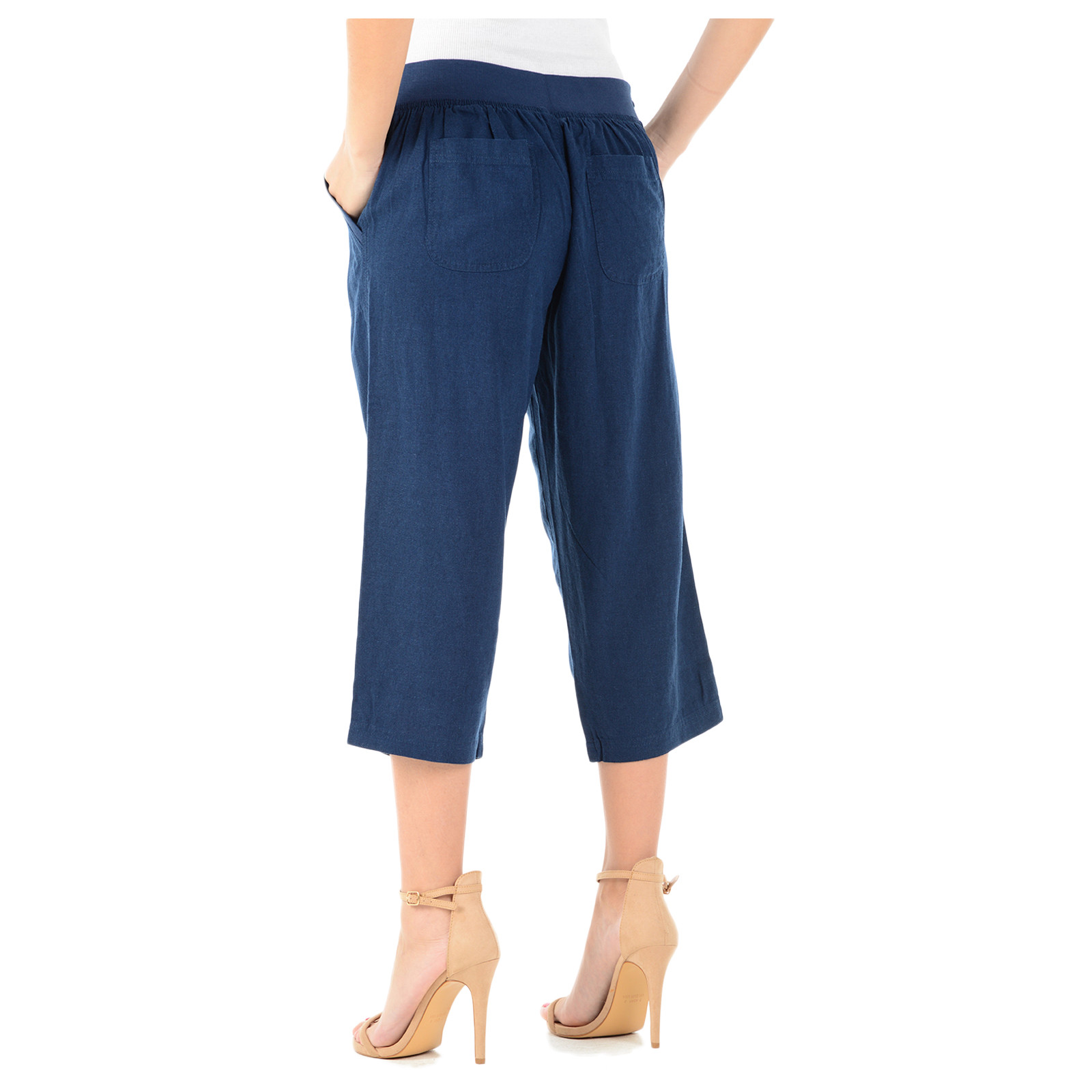 LADIES LINEN 3 QUARTER TROUSER WOMEN CROPPED 3/4 PANTS SUMMER RELAXED ...