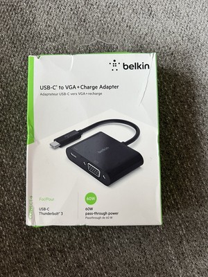 Belkin USB-C to VGA Adapter monitor TV + 60w Charge Thunderbolt macbook ...