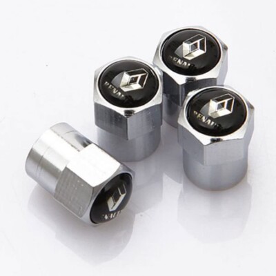 RENAULT CHROME METAL TIRE VALVE DUST CAPS ANTI-THEFT UNIVERSAL FIT SET ...