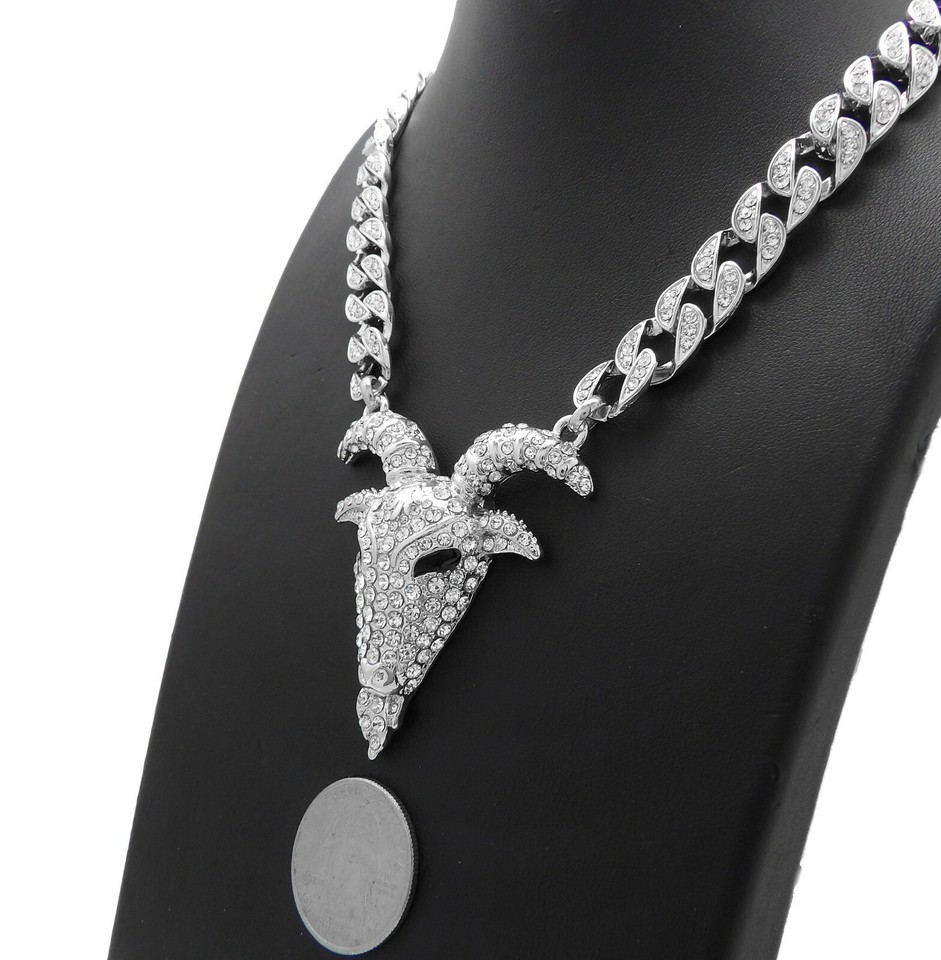 GOAT G.O.A.T Head Pendant & 10mm 18" 20" 24" Iced Cuban Chain Hip Hop ...