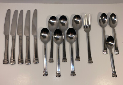 Cambridge CODIE Glossy Stainless Flatware Lot Of 15 9 Spoons 5 Knives 1 ...