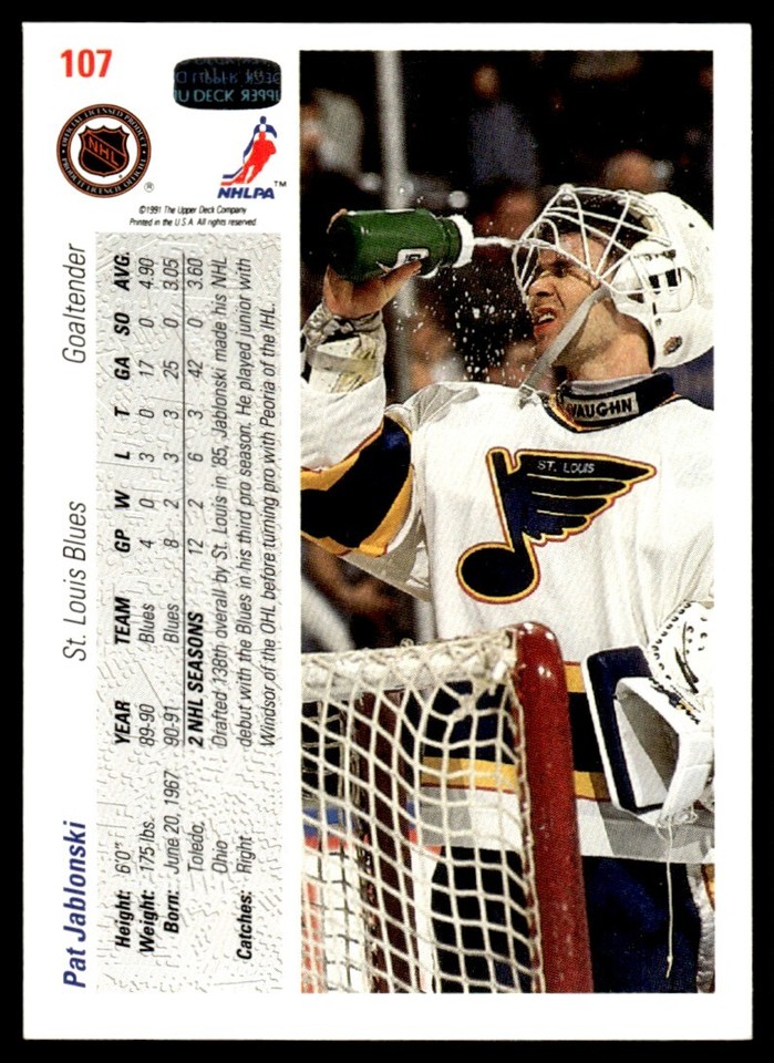 1991-92 Upper Deck #107 Pat Jablonski Rookie St. Louis Blues | eBay
