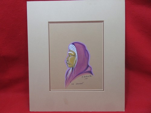 E-JOSHUA-JR-1973-ORIGINAL-NATIVE-AMERICAN-Pencil Art "old Woman" | eBay