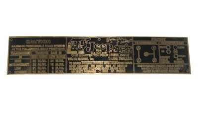 Dash Trans. Caution Brass Made Data Plate Fit For Willys Jeep CJ2A CJ3A ...