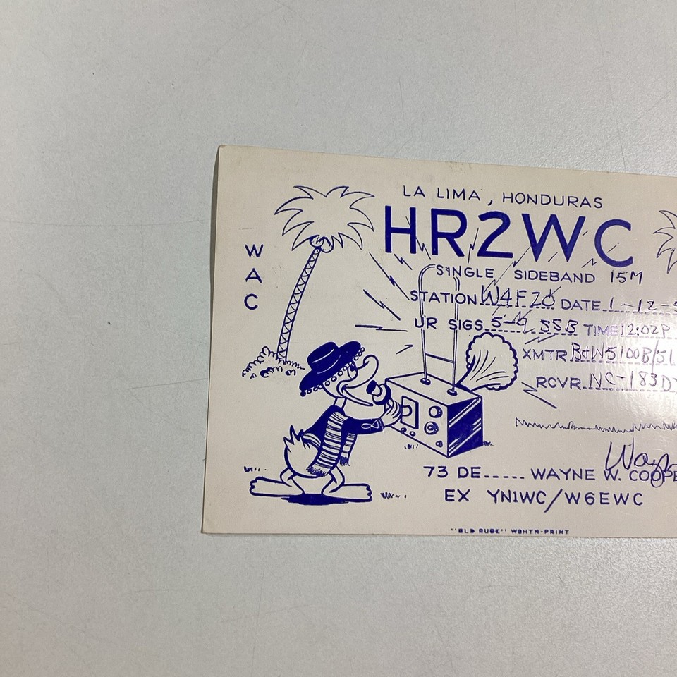 Honduras QSL Radio Card 1957 La Lima Wayne Cooper Stamp Palma | eBay