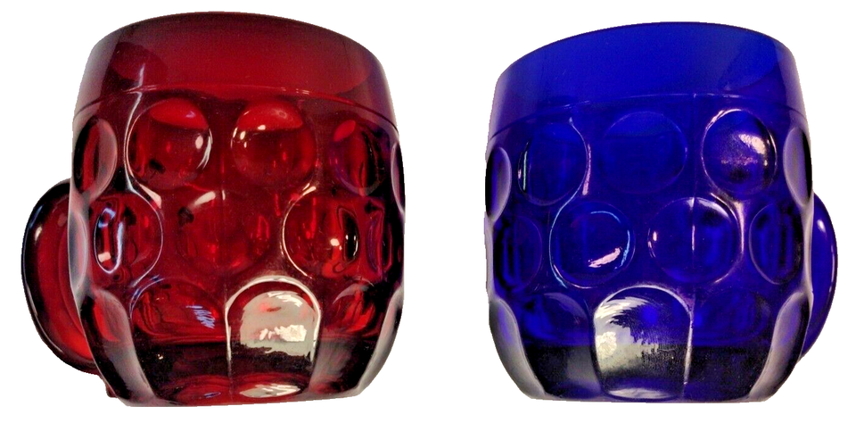 Lot/2 Dimple Ravenhead Ruby Red & Cobalt Blue Mugs Cups Inverted Coin ...
