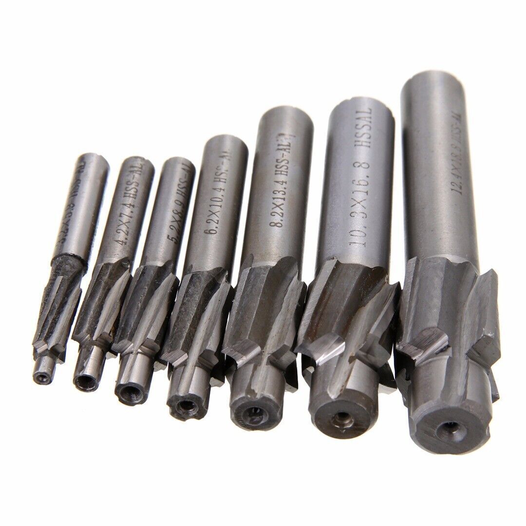7PCS HSS Counterbore End Mill M3-M12 Pilot Slotting Tool Milling Cutter ...