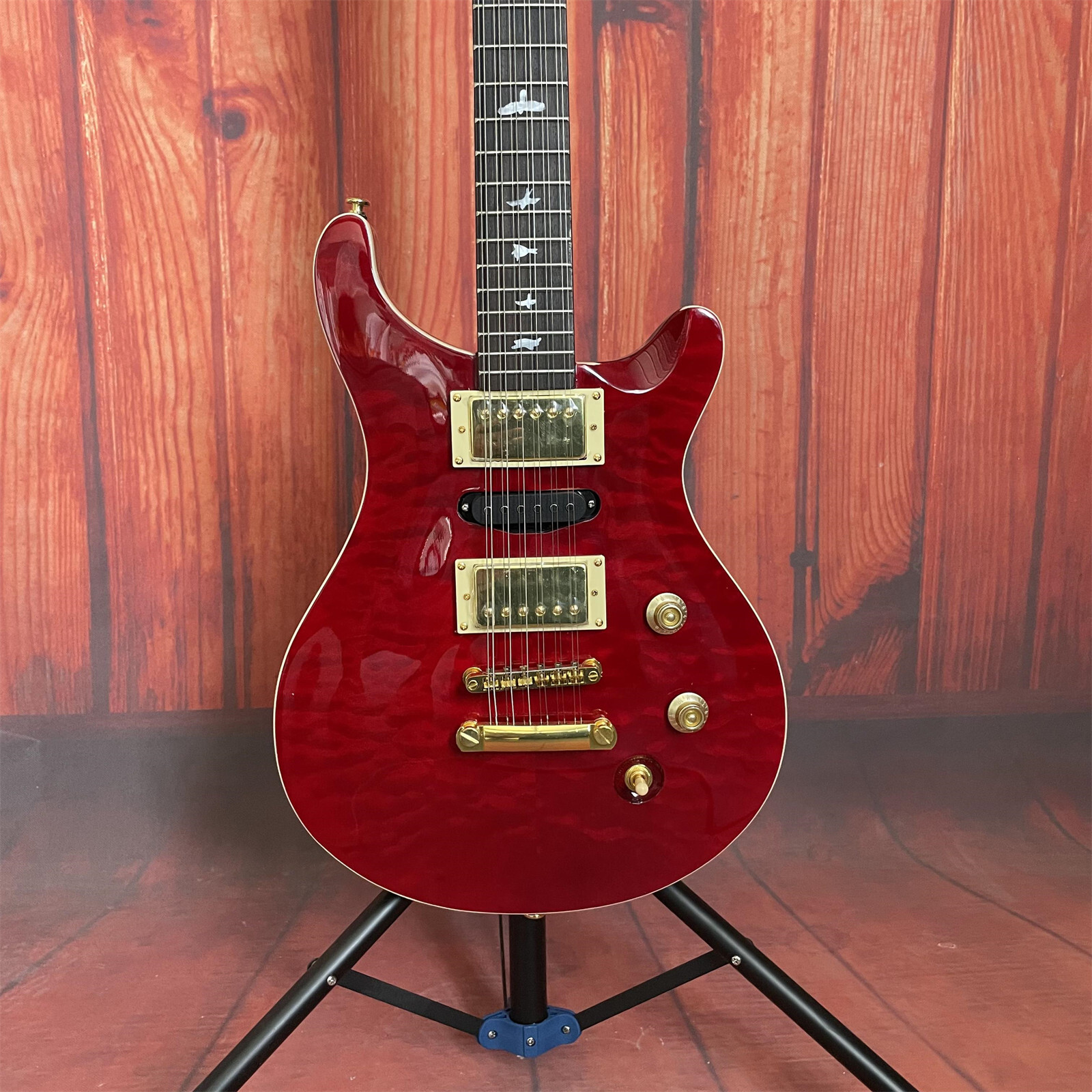 Unbranded Red PRS Electric Guitar Quilted Maple Top 12 Strings Mahogany ...