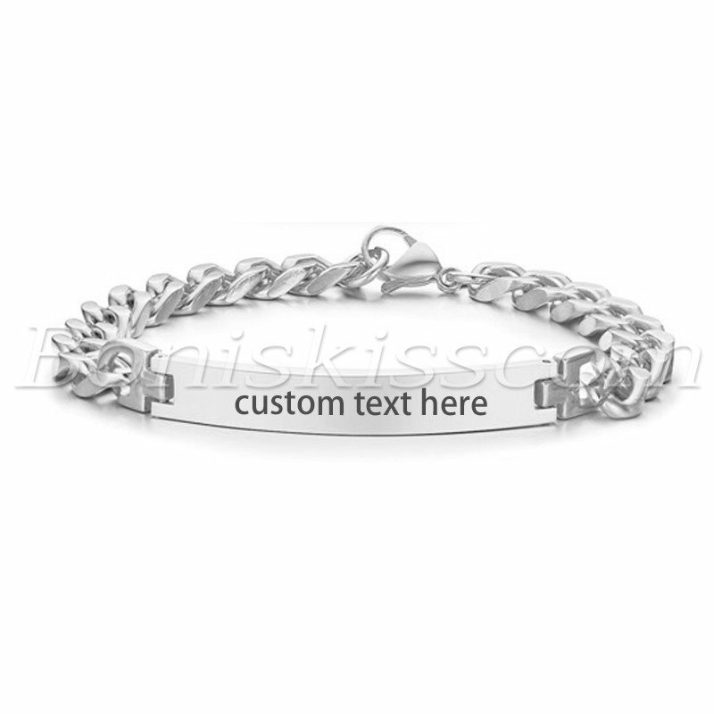 Men's Womens Charm Polished Stainless Steel Custom Bracelet Chain Free ...