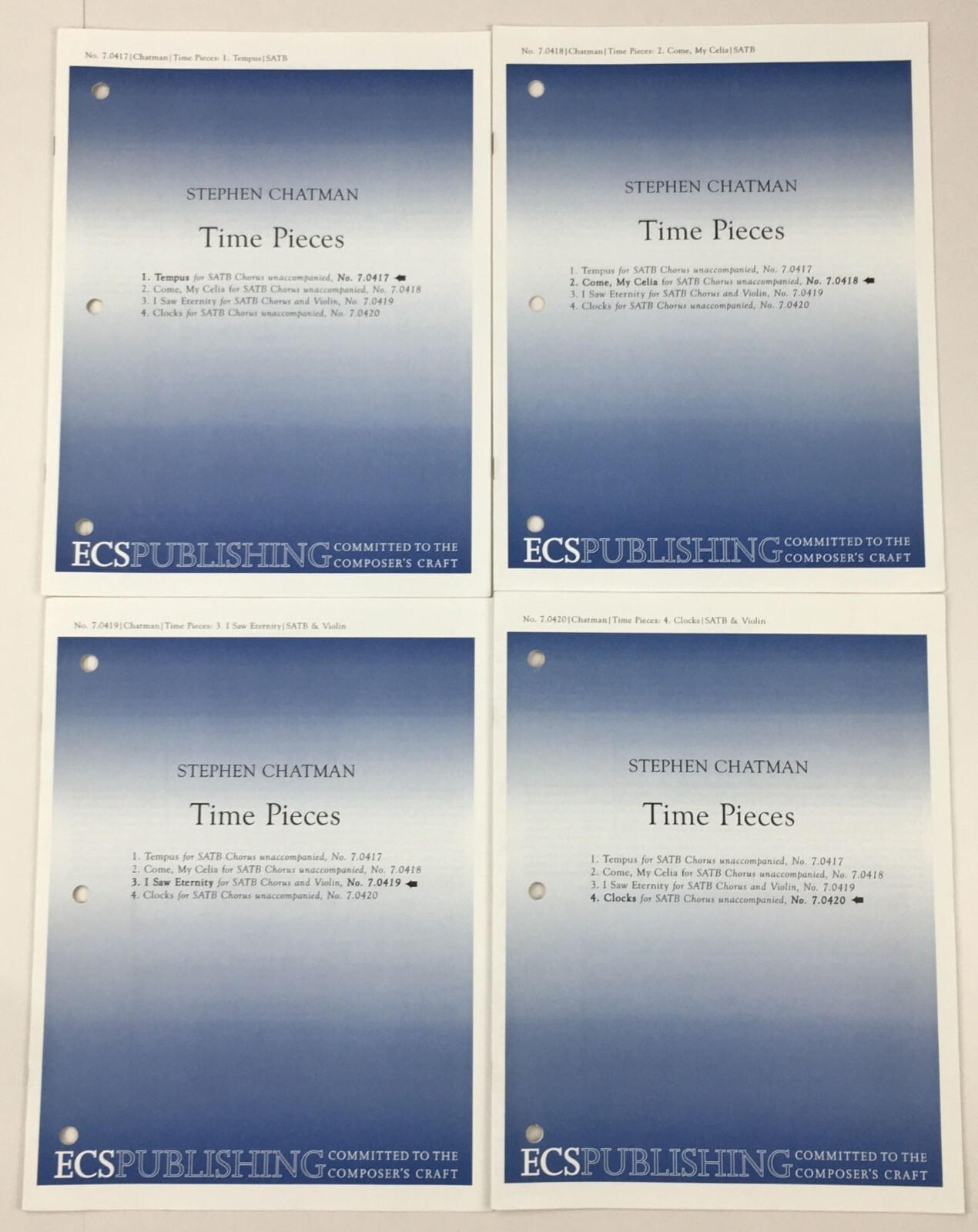 Time Pieces SATB Chorus Unaccompanied Piano Sheet Music Stephen Chatman ...