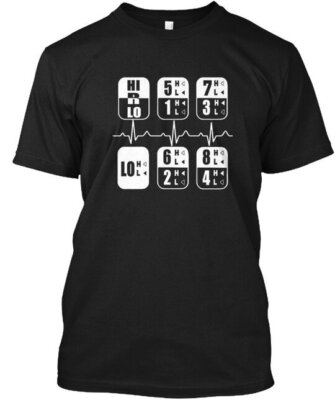 Mens 18 Speeds Gear Shift Trucker Heartb Hi N Lo 5 H T-Shirt Made in ...
