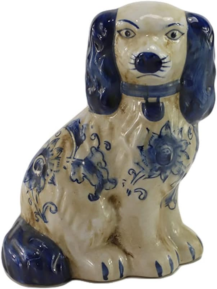 Hand Painted Blue and White Porcelain Dog Pair of Small Figurines Home ...