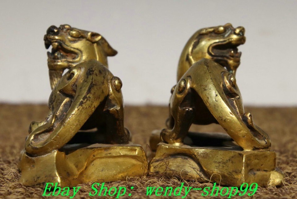 Old Dynasty Bronze Ware 24 K Gold Dragon Pixiu Brave troops Animal ...