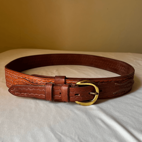 Bianchi B4 Ranger Belt Cognac Leather Basket Weave Solid Brass Buckle ...