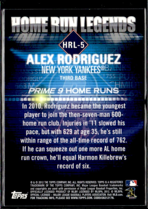 2012 Topps #HRL-5 Alex Rodriguez Prime Nine Home Run Legends (Q) | eBay