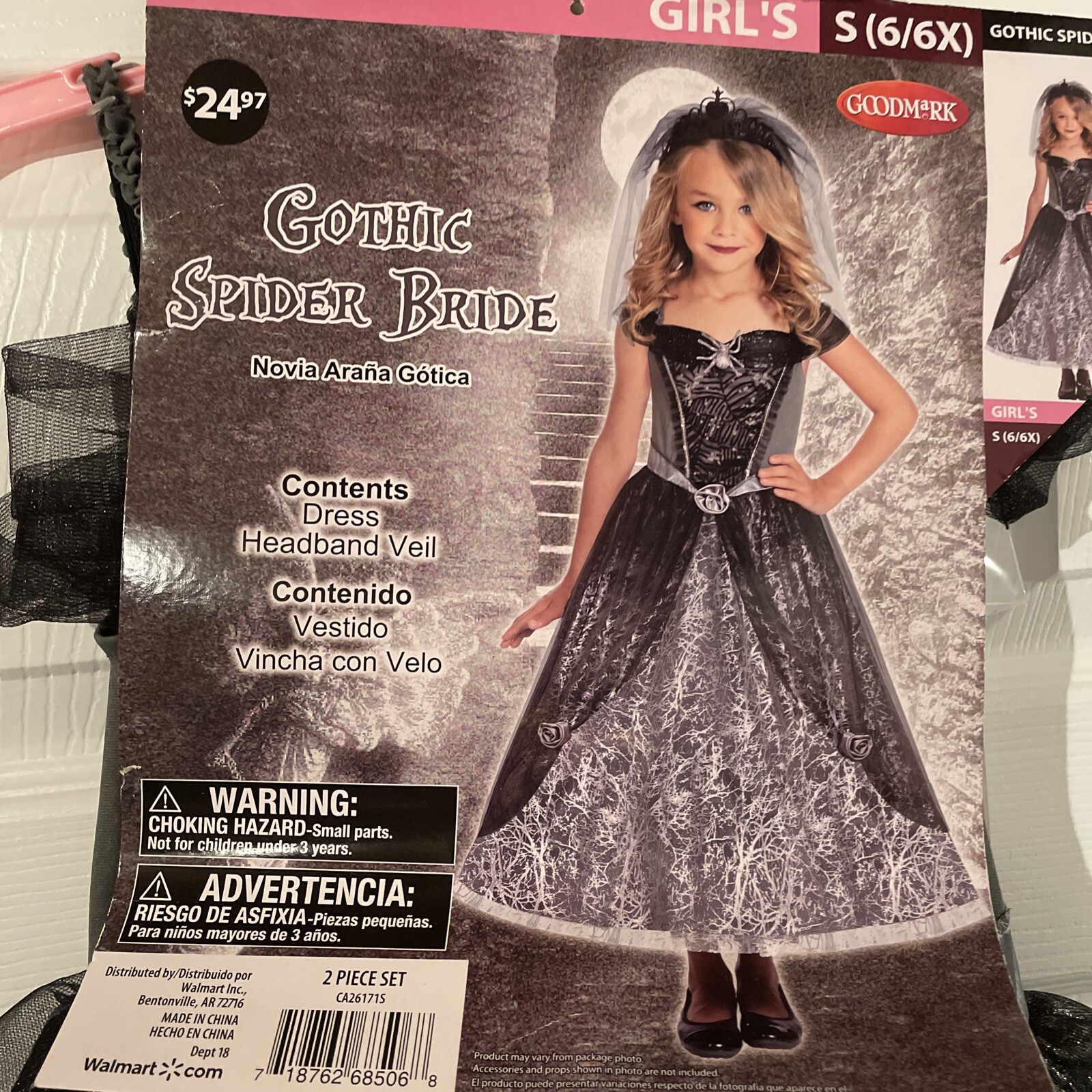 Girls Gothic Spider Bride Halloween Costume Dress Veil Dress Up S 6/6x ...