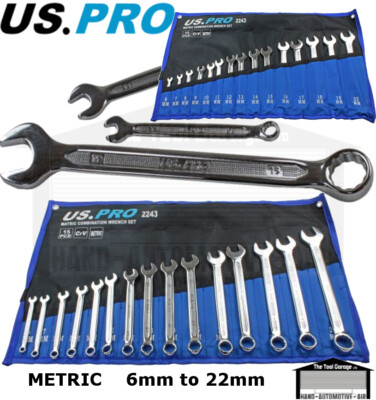 US PRO Tools 15pc Metric Combination Spanner Wrench Set 6-22mm Spanners ...