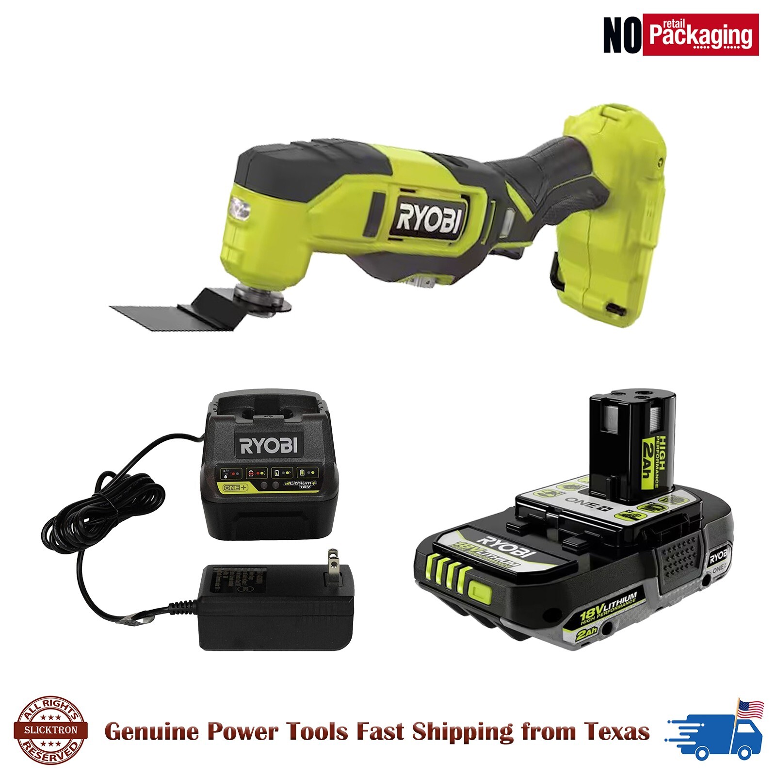 RYOBI ONE+ 18V Cordless Multi-Tool PCL430B W/PBP003 2.0 Ah Battery ...