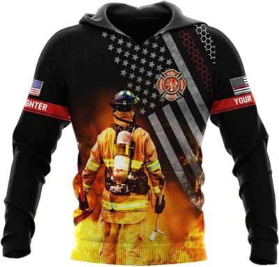 Personalized Firefighter Hoodie Custom Name Fire Man Firefighter Gift ...