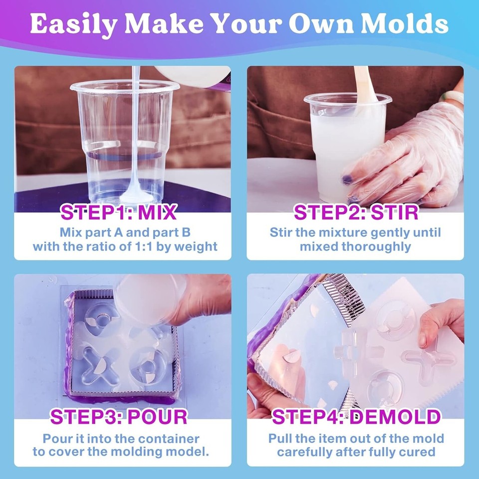 Silicone Mold Making Kit Liquid Rubber Clear Mold Maker For Resin Resin ...