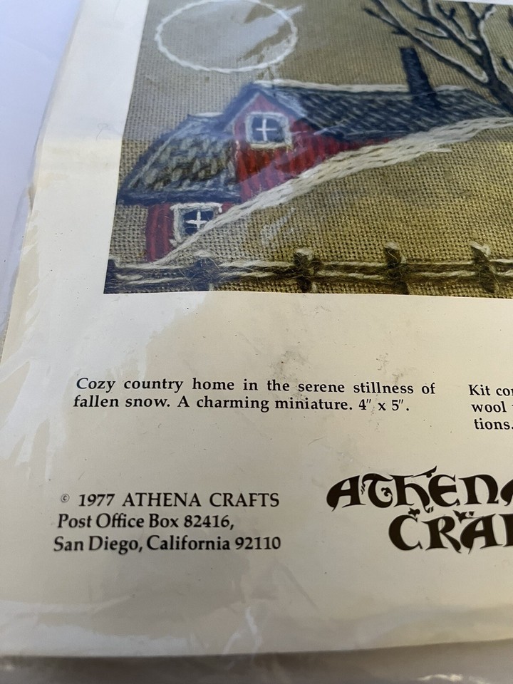 Vintage 1977 Crewel KIT Athena Crafts Winter Comes Country Home 4"x 5 ...