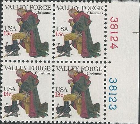 Plate Block of 4 stamps - Scott 1729 - 13 cent - Valley Forge - 1977 ...