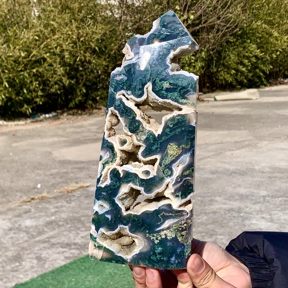 3.4LB Natural water grass agate square pointed stone tablet, quartz ...