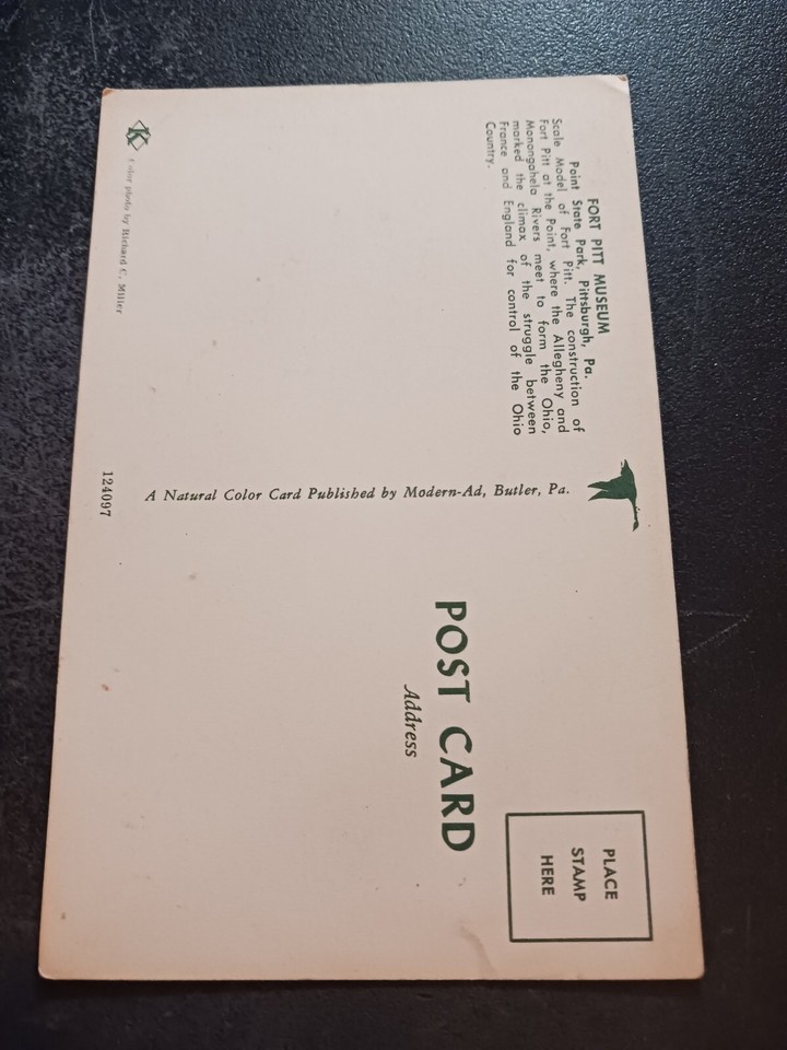 vtg postcard Fort Pitt Museum scale model of Fort Pitt older chrome ...