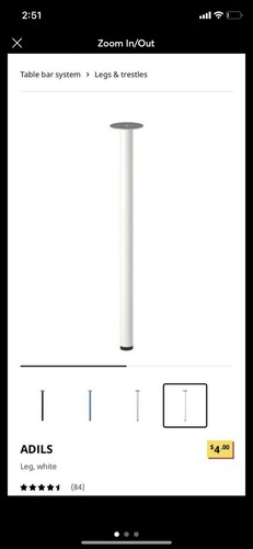 Ikea ADILS Steel Leg for Table Top/Desk 902.179.72 White 22724 / 1438 ...