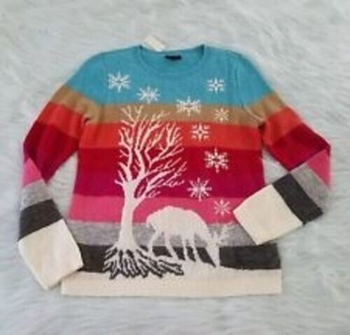 Talbots Wool Sweater 0X Striped White Silhouette Winter Wonderland ...