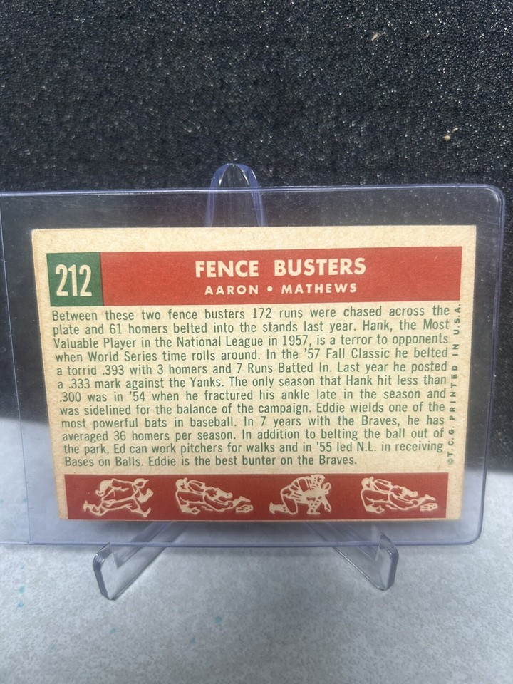 1959 Topps Set-Break #212 HANK AARON ED MATTHEWS FENCE BUSTERS | eBay