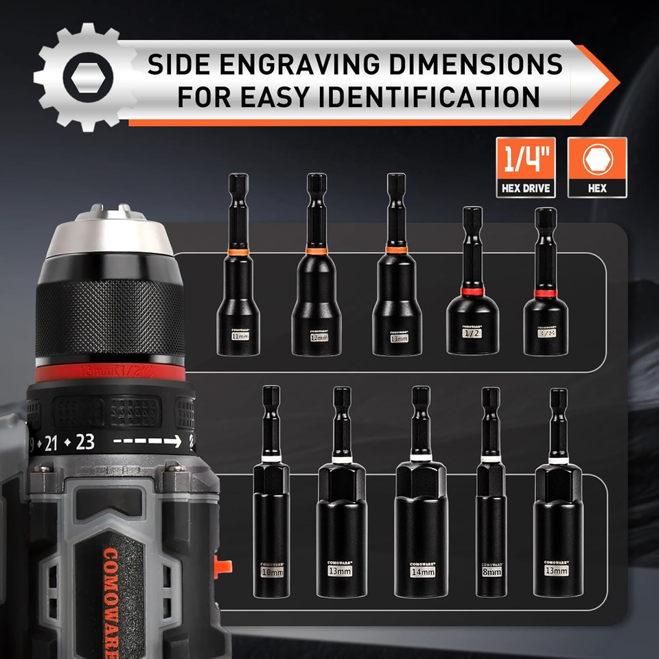 Magnetic Impact Nut Driver Set 55pc Deep SAE Metric Sockets Bits Cr-V ...