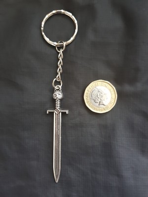 Silver SWORD Weapon Dagger CATS Head Key Ring Charm Pendant Animal ...