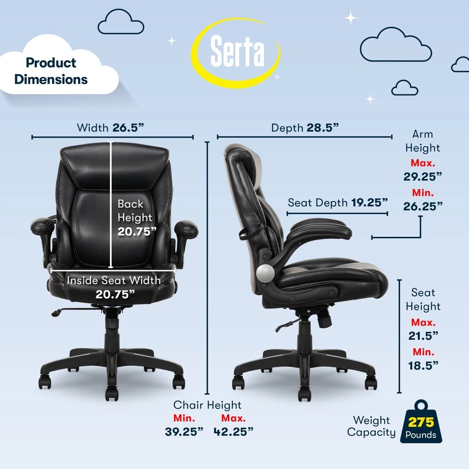 Serta Air Lumbar Bonded Leather Manager Office Chair– Ships from USA | eBay
