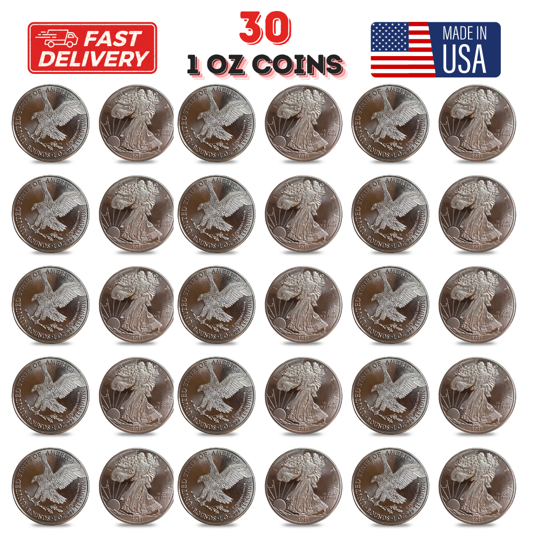 30 - 1 OUNCE OZ 999 Fine SOLID TITANIUM Metal Liberty Coins INGOT ...