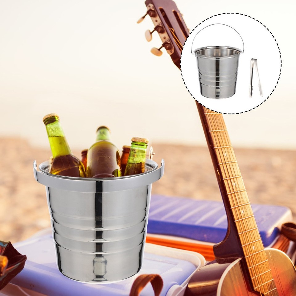 1 Set Portable Beer Bucket Stainless Steel Ice Bucket with Ice Tong ...