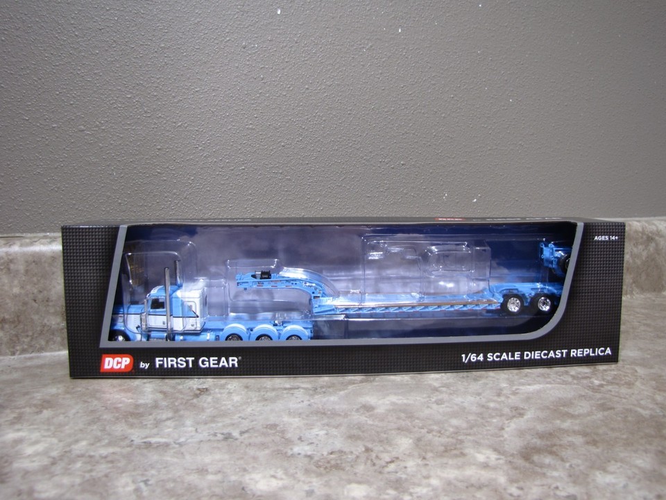 DCP 1/64 Baby Blue White Tri-Axle Peterbilt 389 Fontaine Lowboy Trailer ...