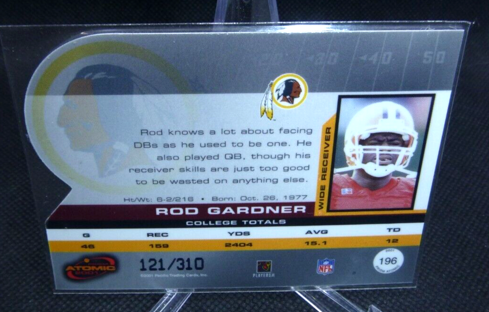 2001 Prism Atomic Red Football Rod Garner Rookie Card 121/310 ...